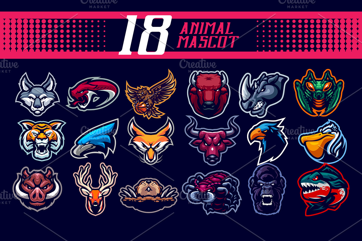 Animals Mascot Logo Template, an Animal Illustration by GRVS Studio