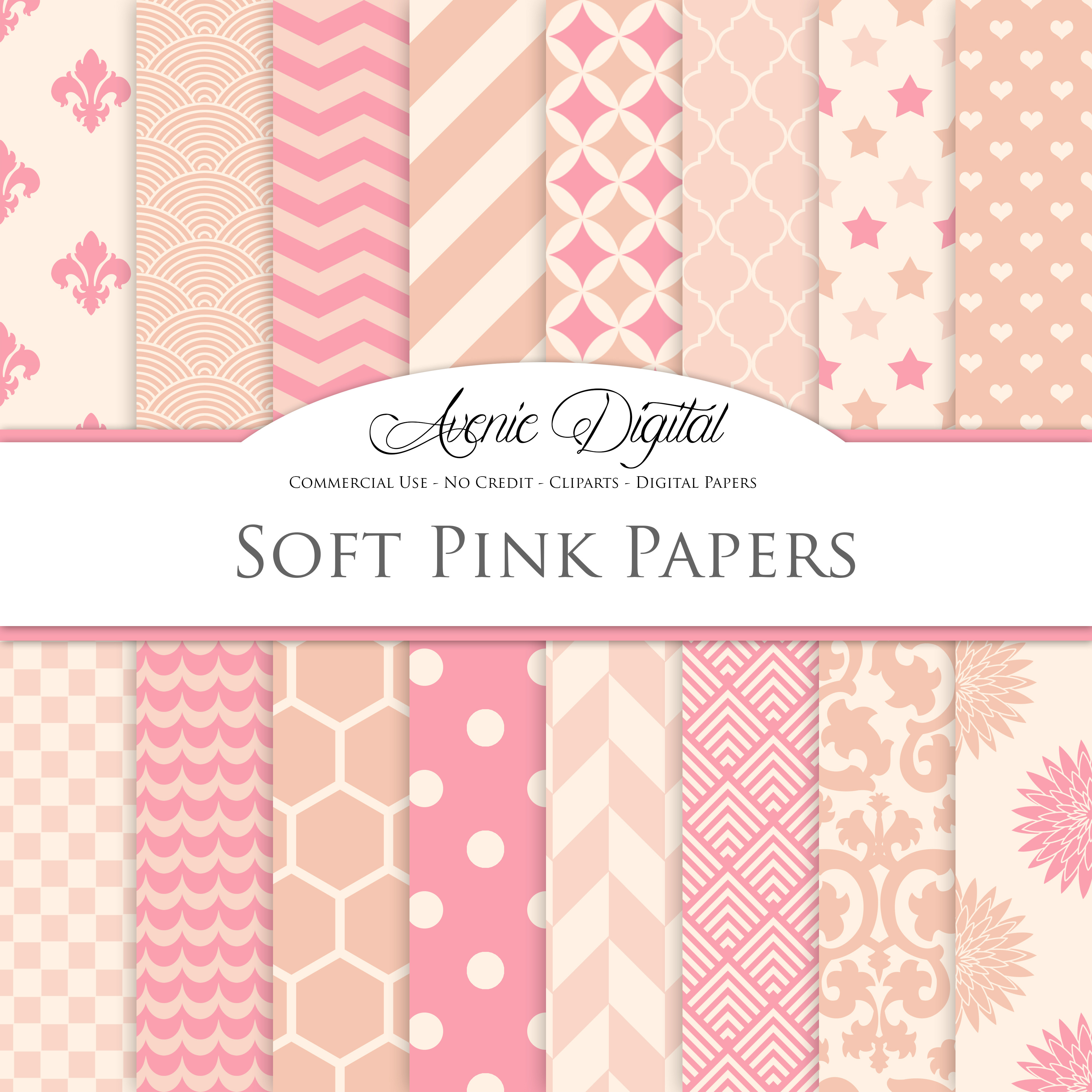 Soft Pink Digital Papers, a Pattern Graphic by Avenie Digital