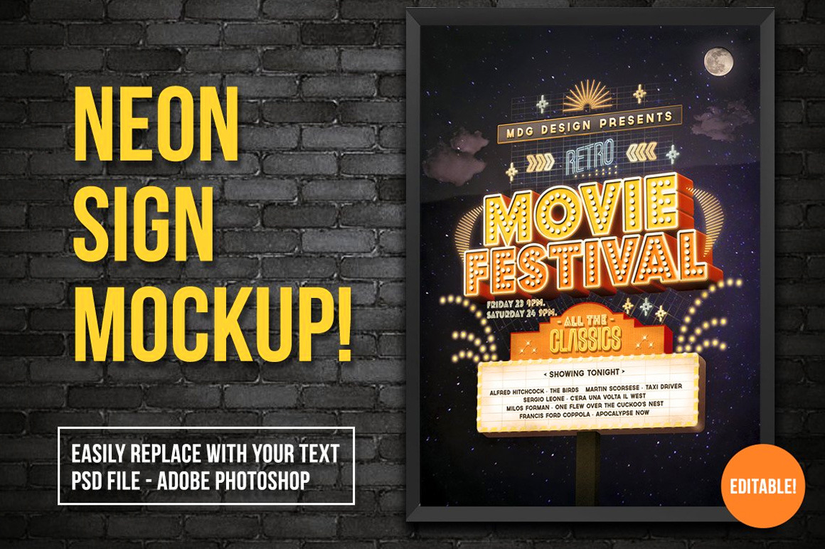 Neon Sign Template, a Mockup by MDG