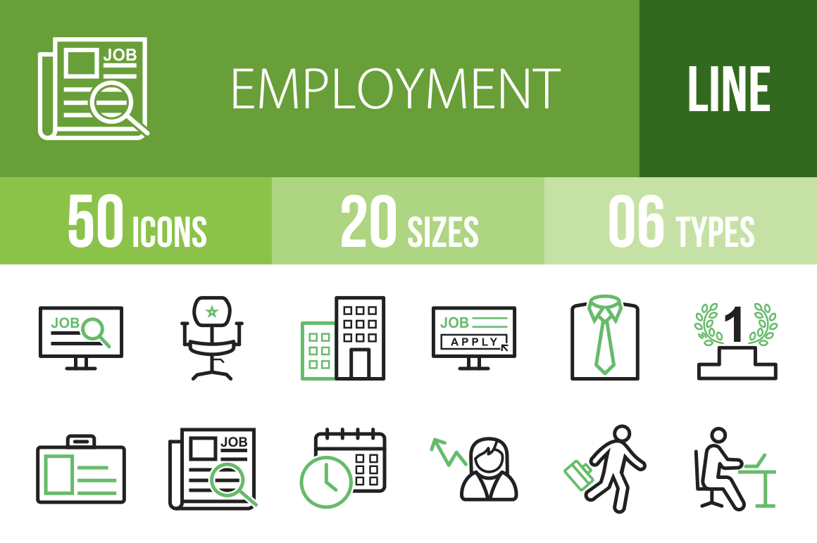50 Employment Line Green&Black Icons, an Outline Icon by IconBunny