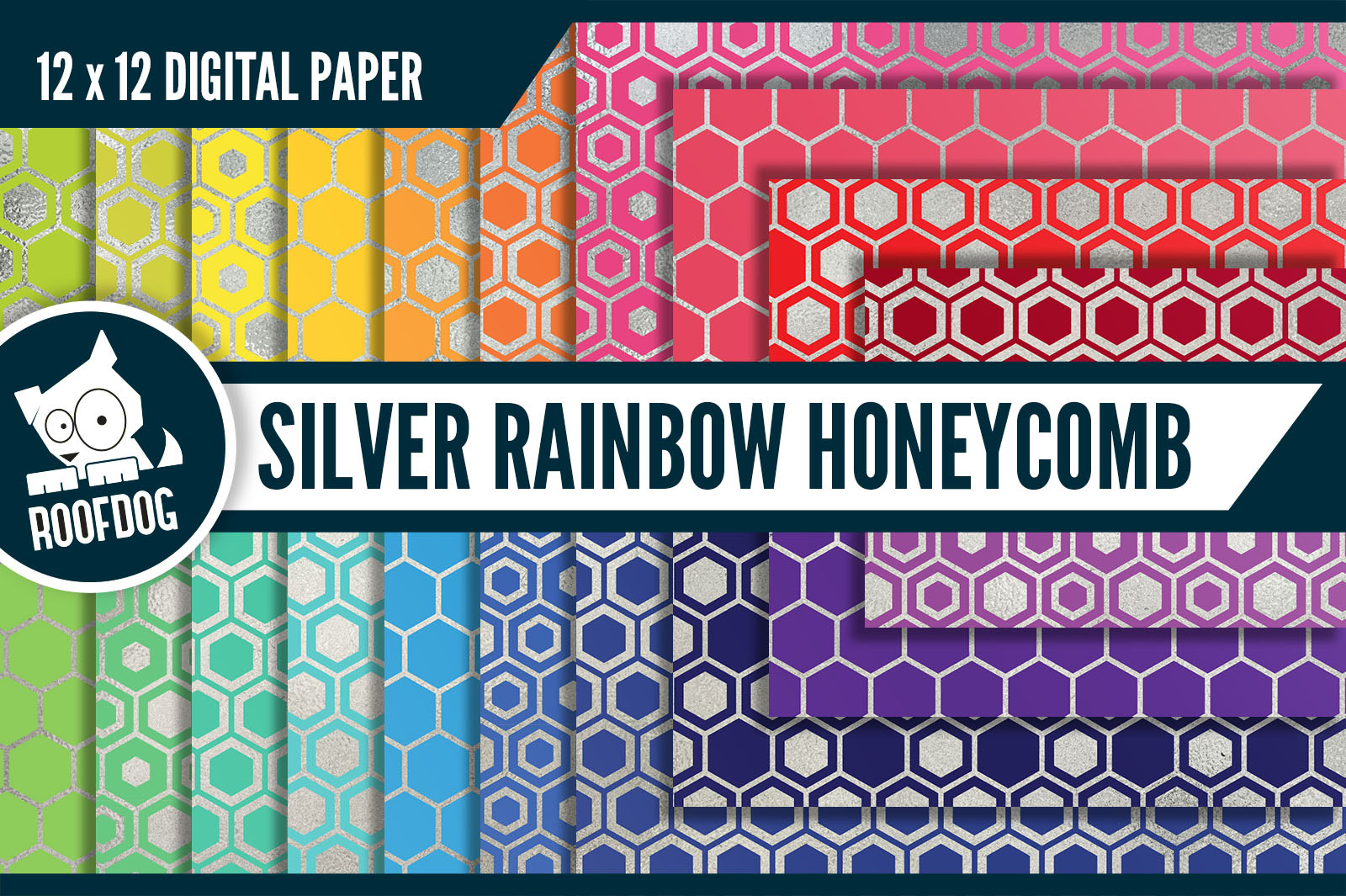 Rainbow silver honeycomb pattern, a Pattern Graphic by Roofdog Design