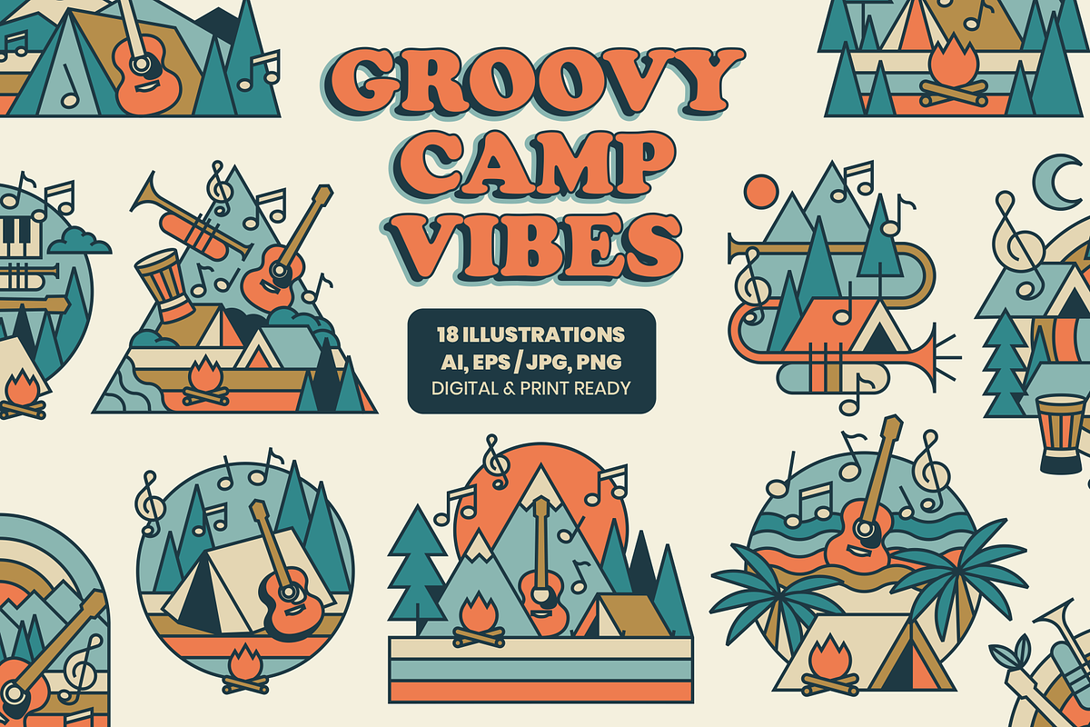 Groovy Camp Vibes, an Illustration by tifftuff