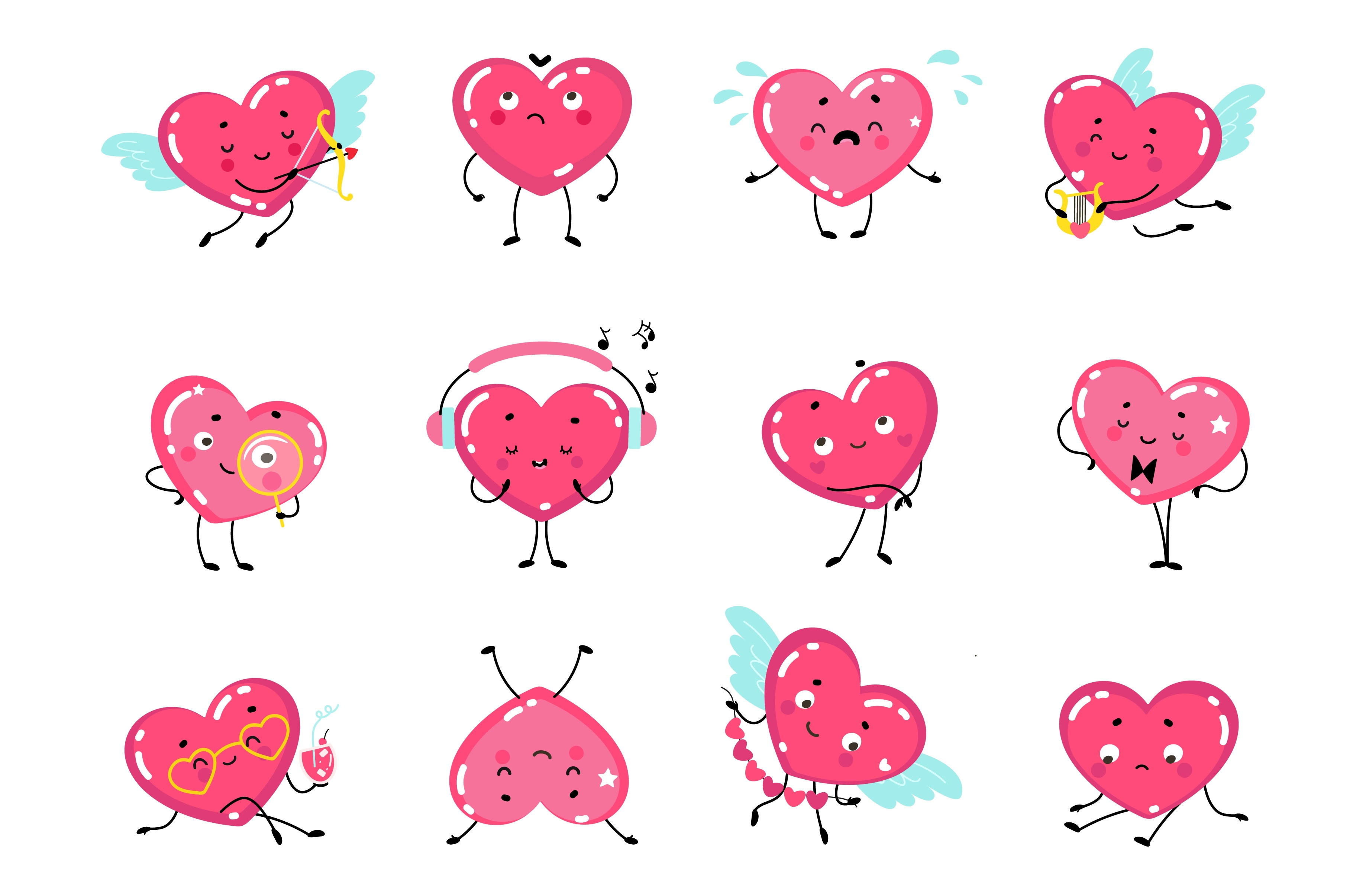 Cute cartoon hearts characters | Graphics ~ Creative Market