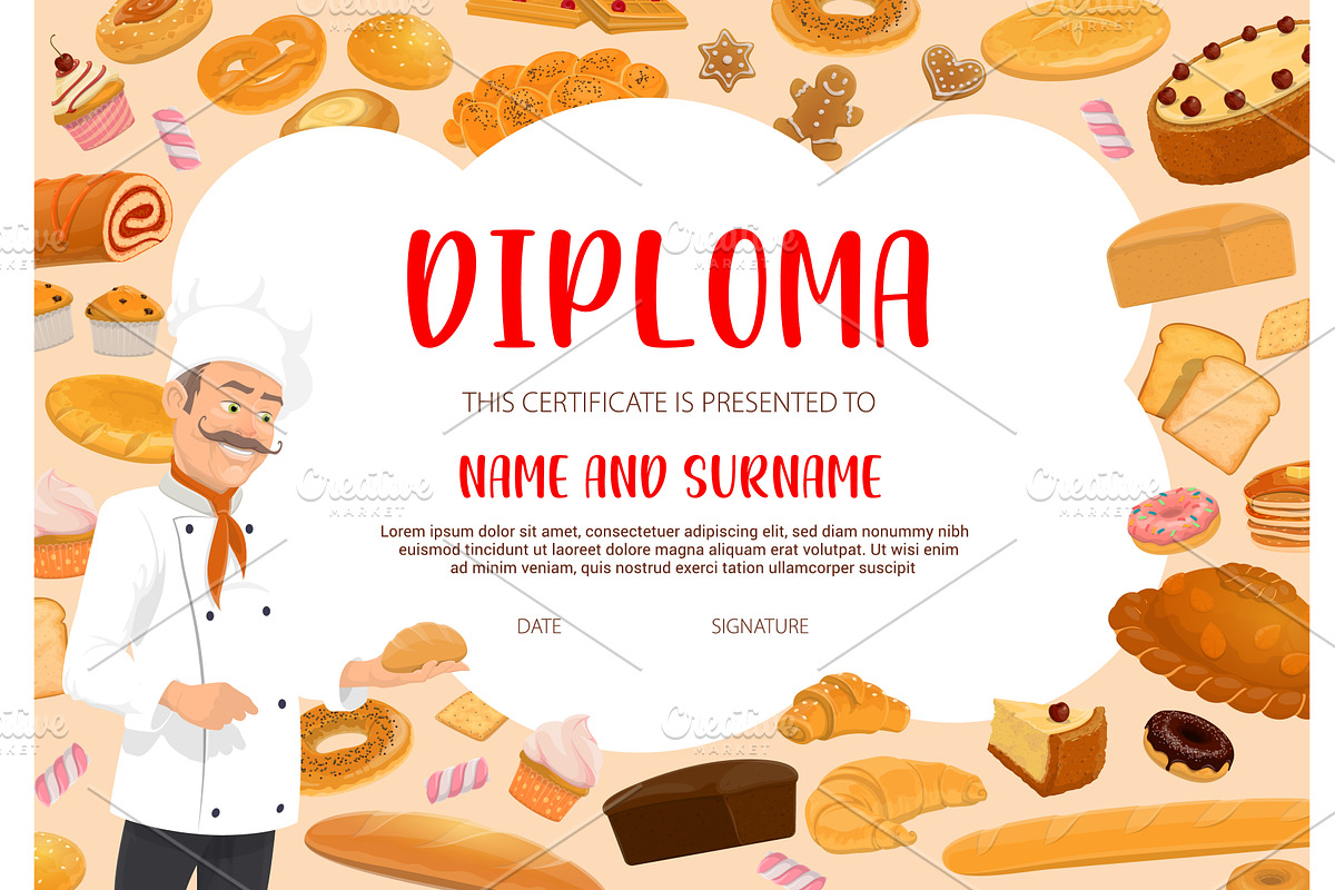 Baker, bakery or pastry diploma, an Education Illustration by Vector ...