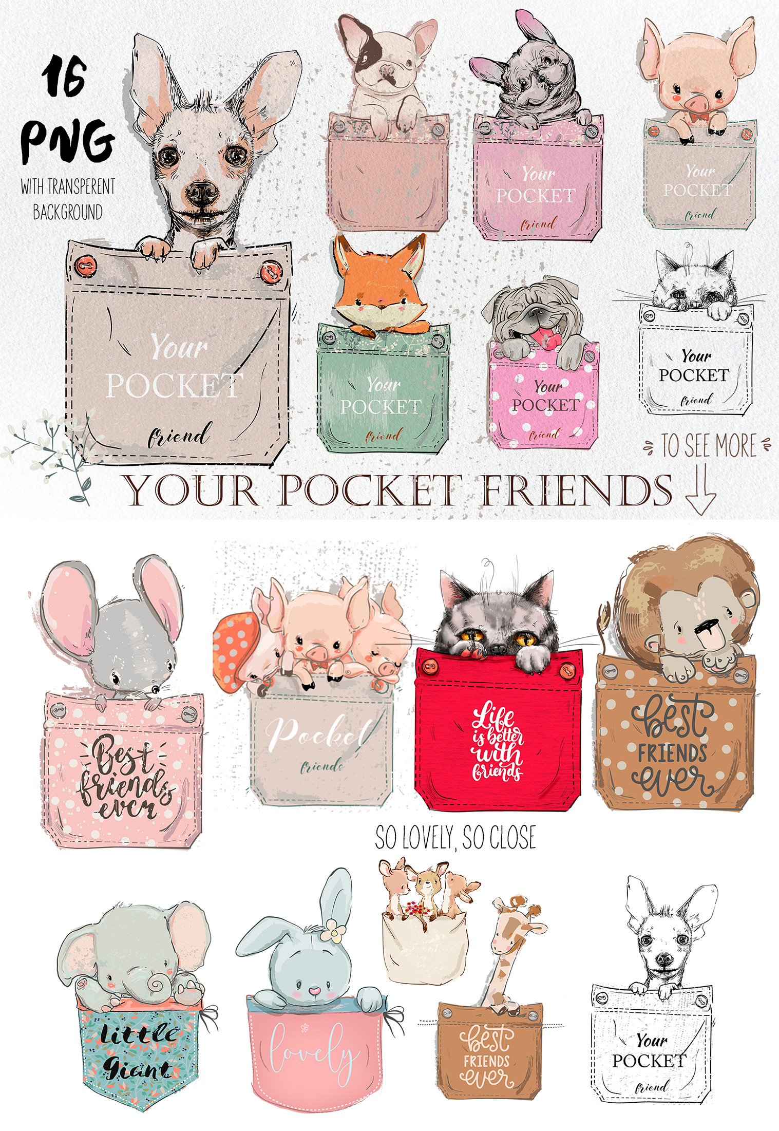 Your Pocket Friends, an Animal Illustration by Eve Farb