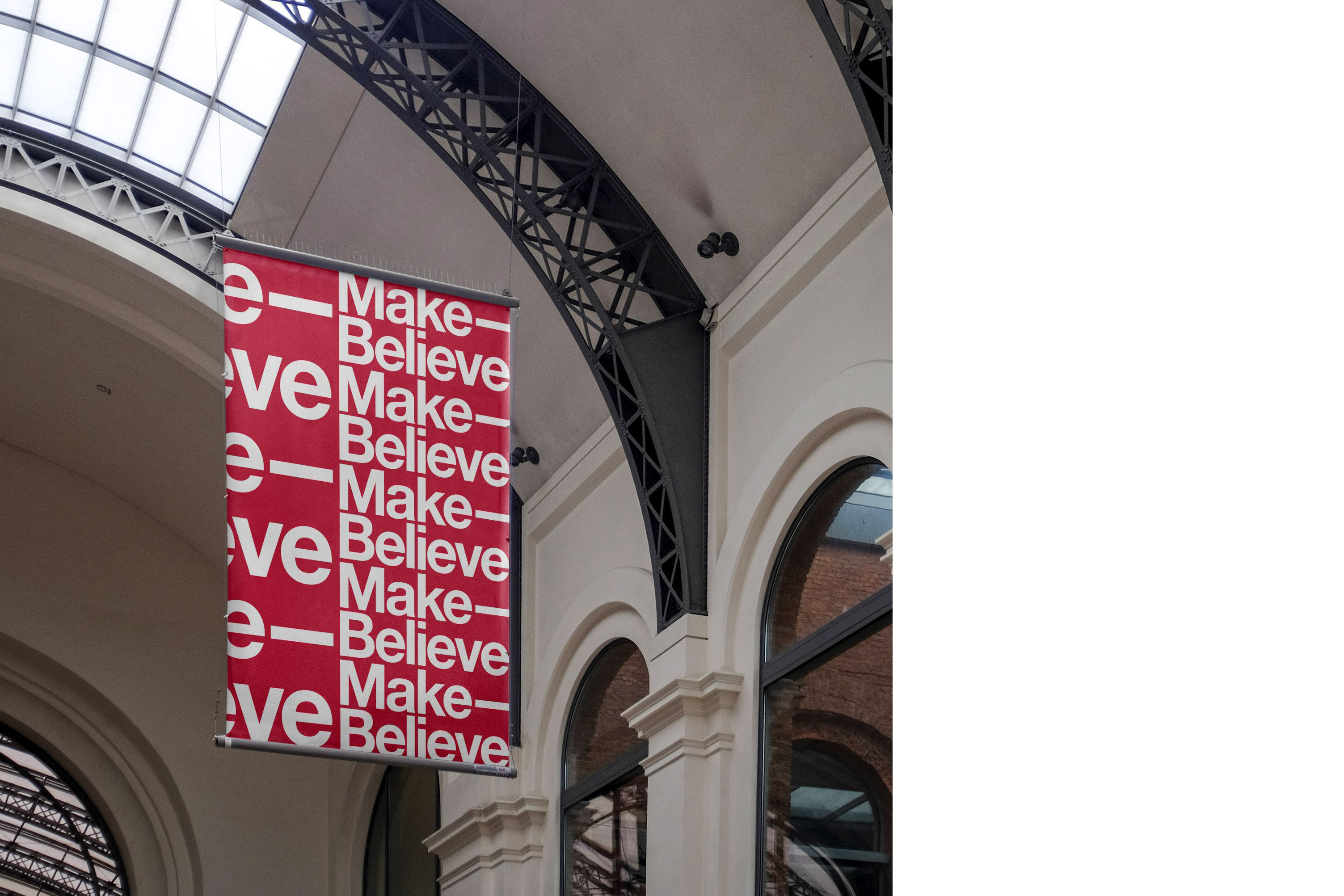 Indoor hanging banner mockup, a Print Template by MakeBelieve