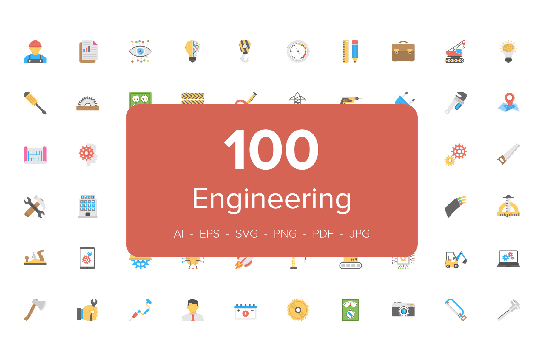 100 Engineering Flat Vector Icons, an Icon by Creative Stall