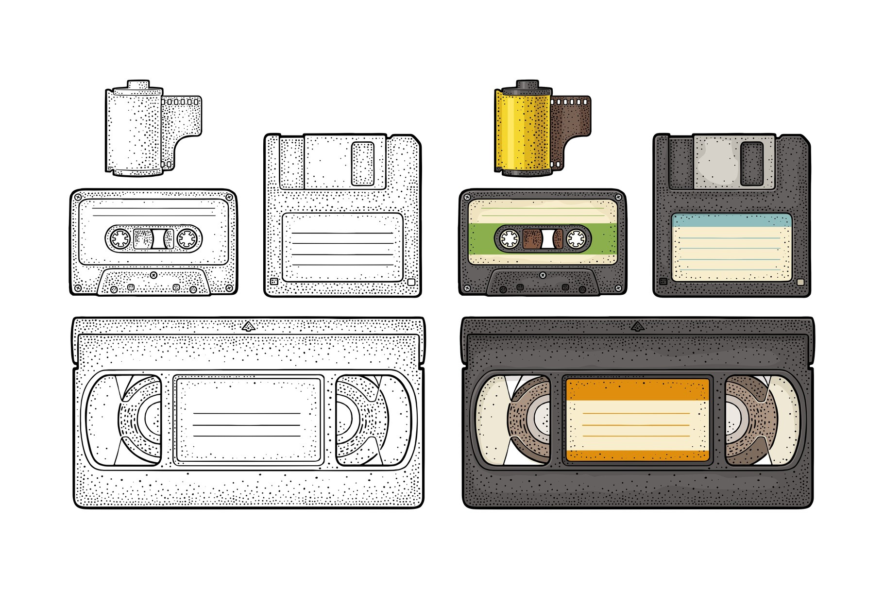 Set retro technology object. Vintage vector black engraving ...