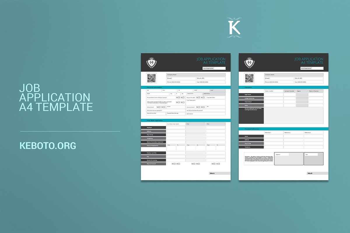 Job Application A4 Template, a Templates & Theme by Keboto | Creative ...