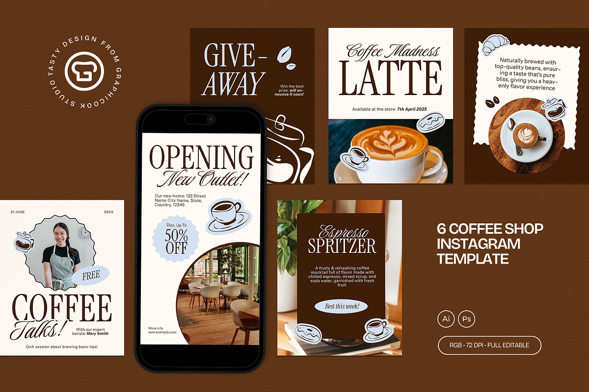 Coffee Shop Instagram Template, a Social Media Template by graphicook