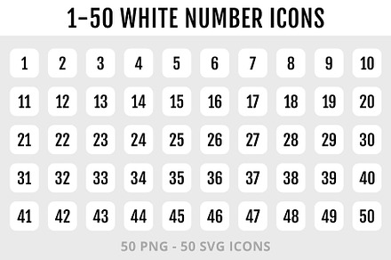 Numbers 1-50 Icons | Icons ~ Creative Market