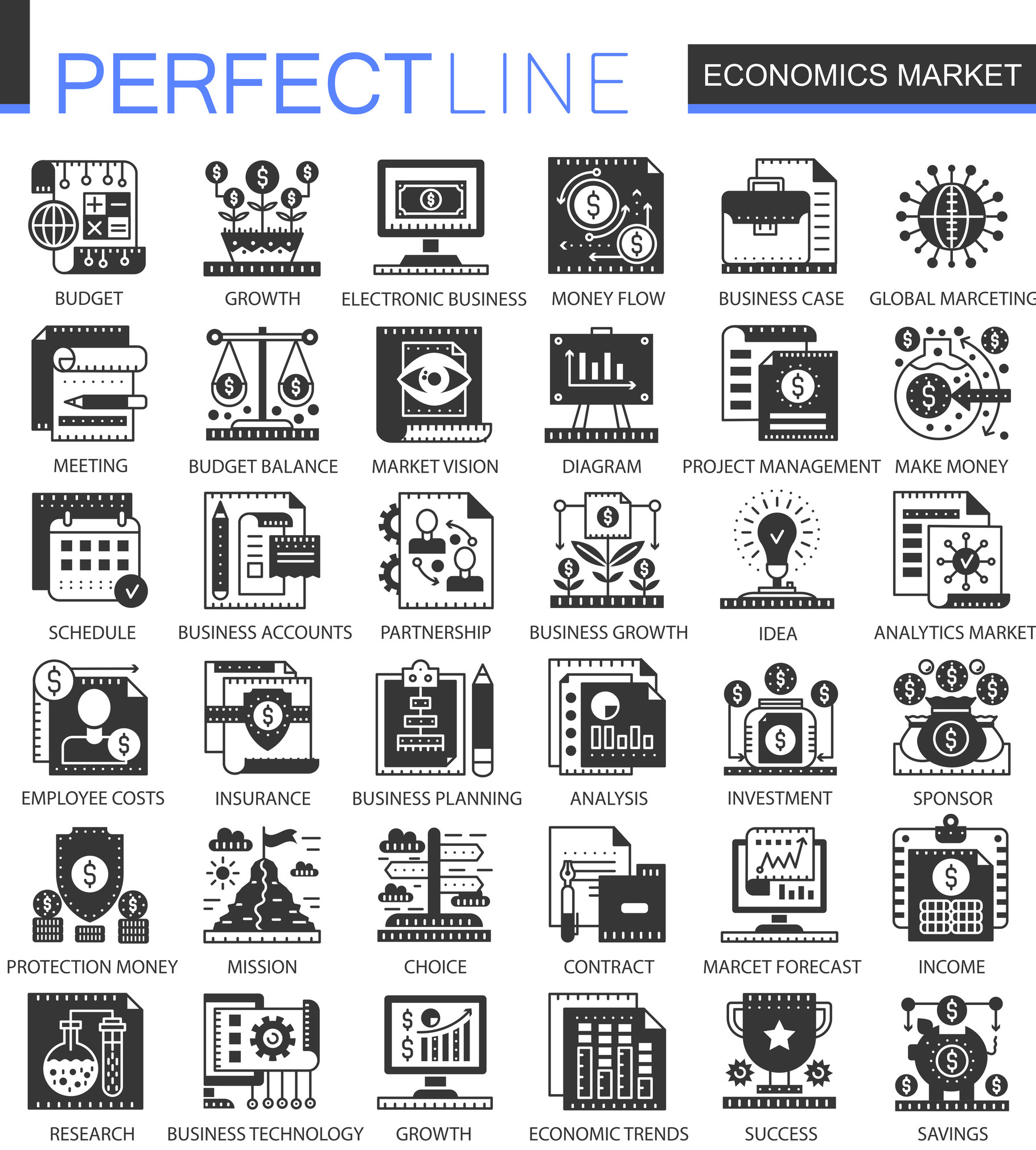 Economics market black concept icons, an Outline Icon by Lemberg Vector