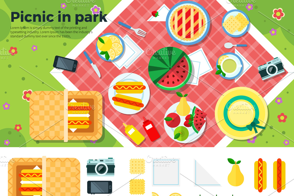 Summer Picnic in Park, a Food Illustration by Mountain Brothers