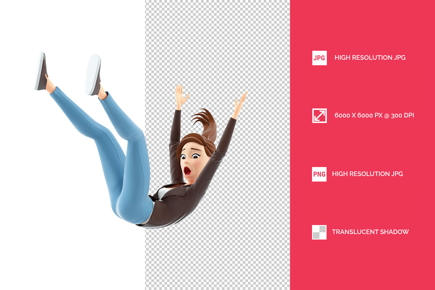 3D Cartoon Woman Falling from Height | People Illustrations ~ Creative ...