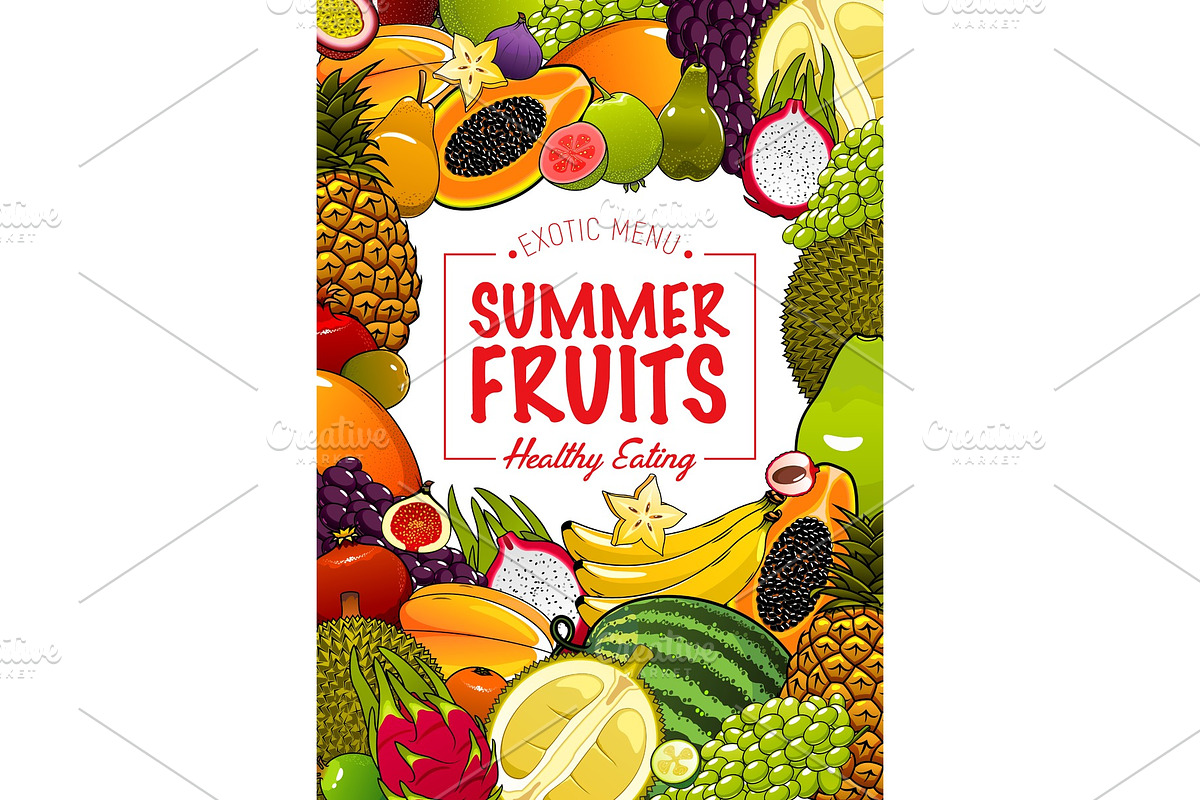 Vector tropical sweet fruits poster, a Food Illustration by Vector ...