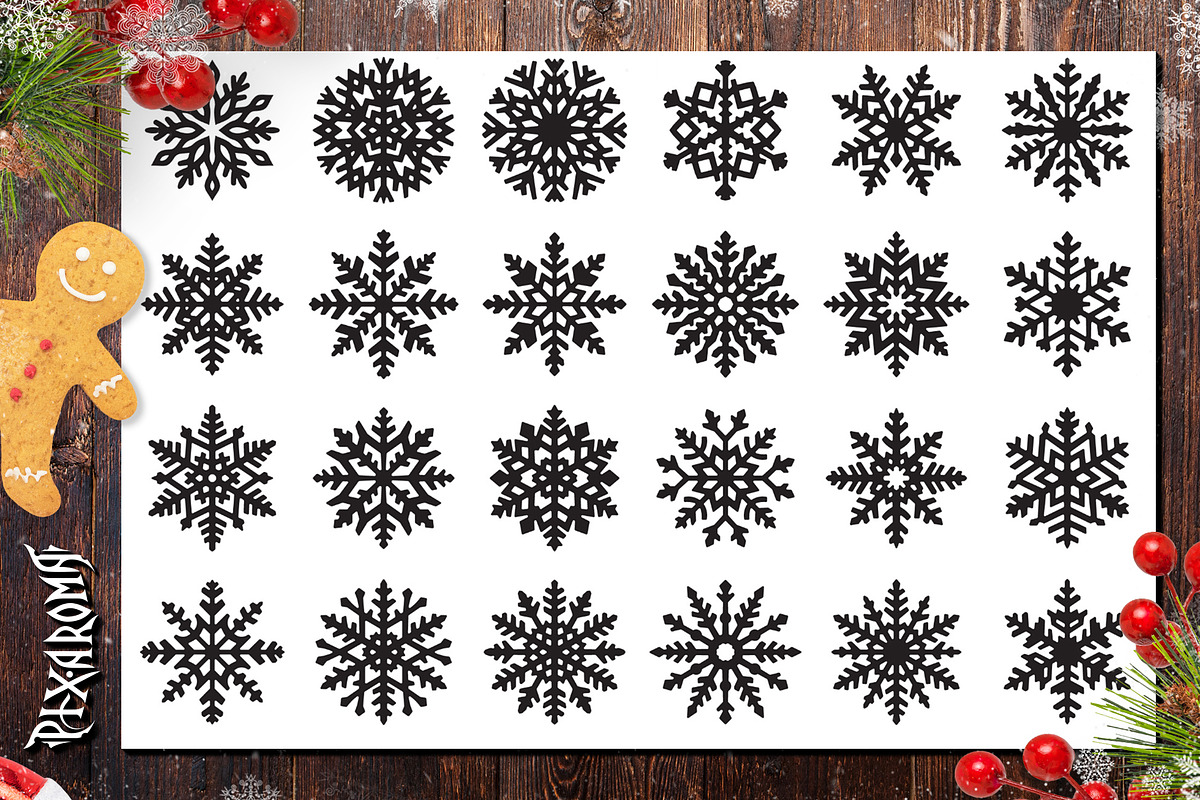 200 Snowflakes Bundle | Cut Files, a Decorative Illustration by pixaroma