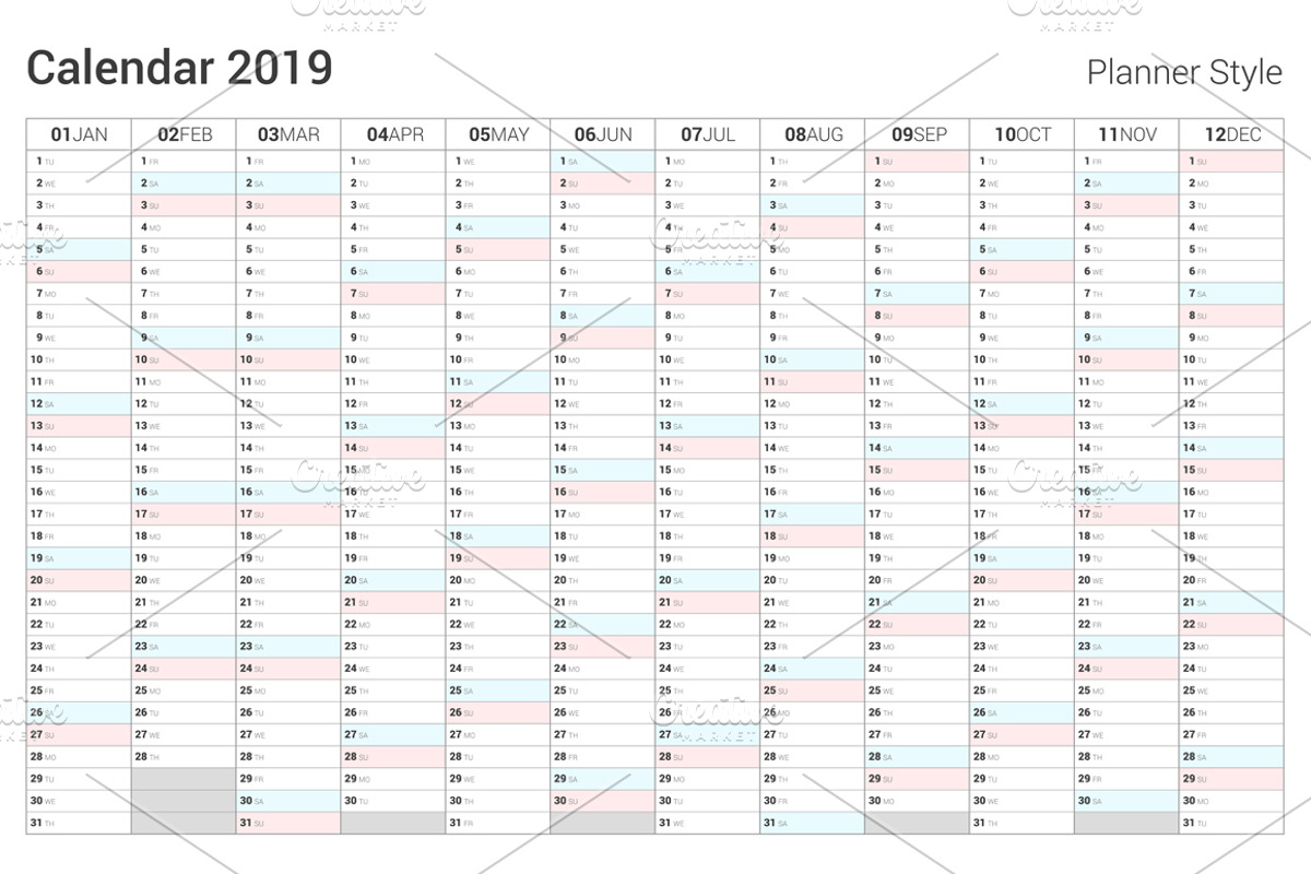 Calendar 2019 Planner Design, a Stationery Template by WORAKAMON Design ...