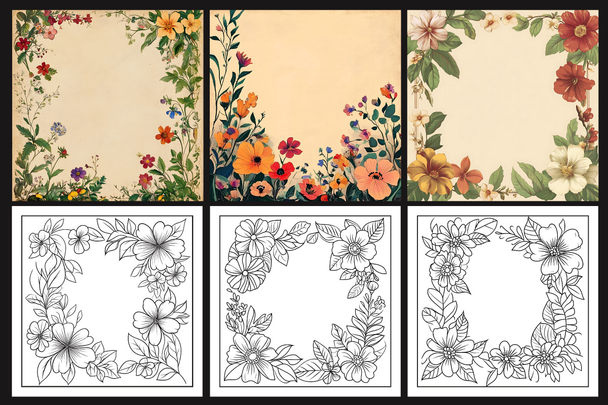 Flower Border Coloring Pages, an Object Graphic by protabsorkar11