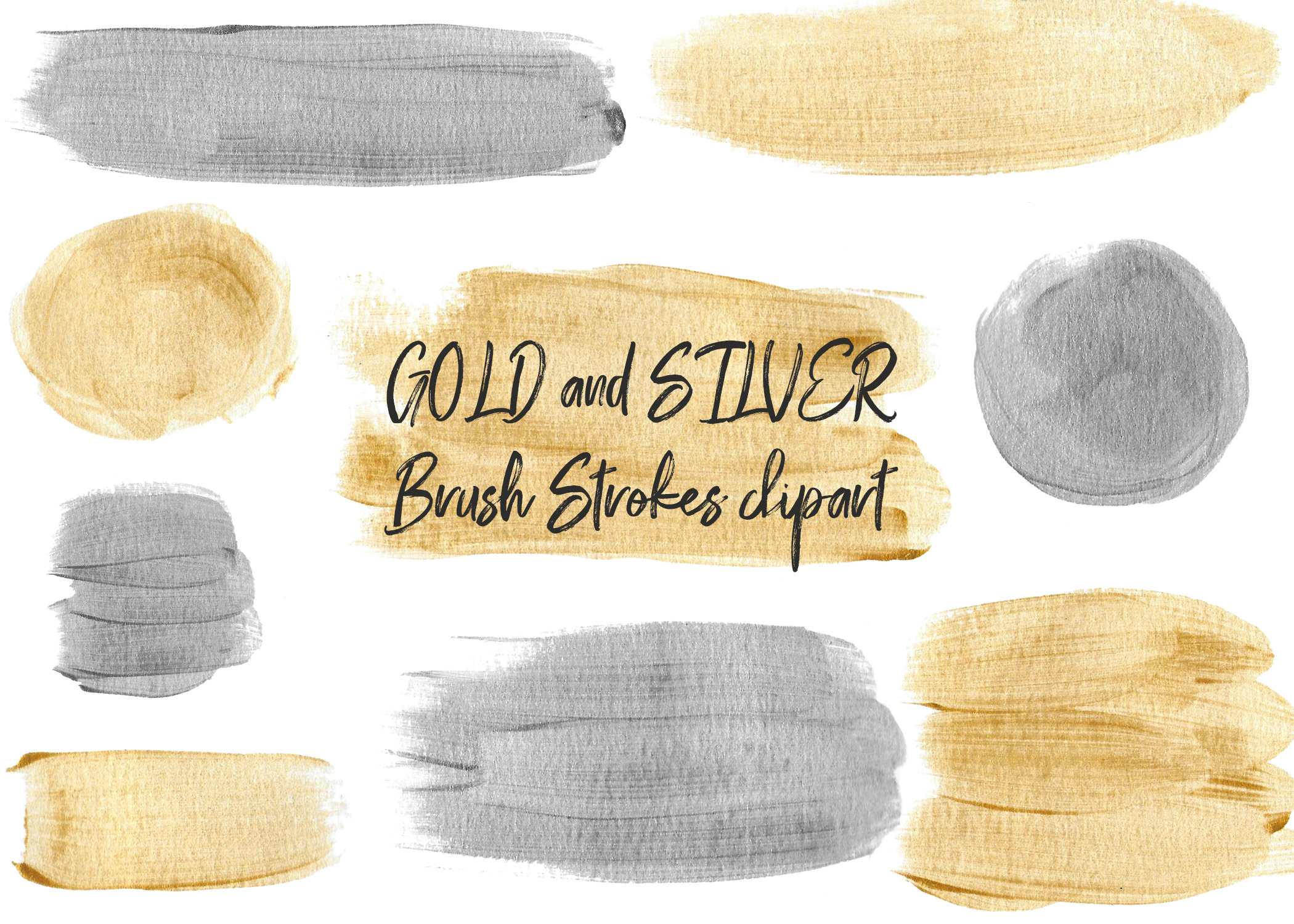 Gold Silver Brush Strokes clipart, a Decorative Illustration by Anna ...