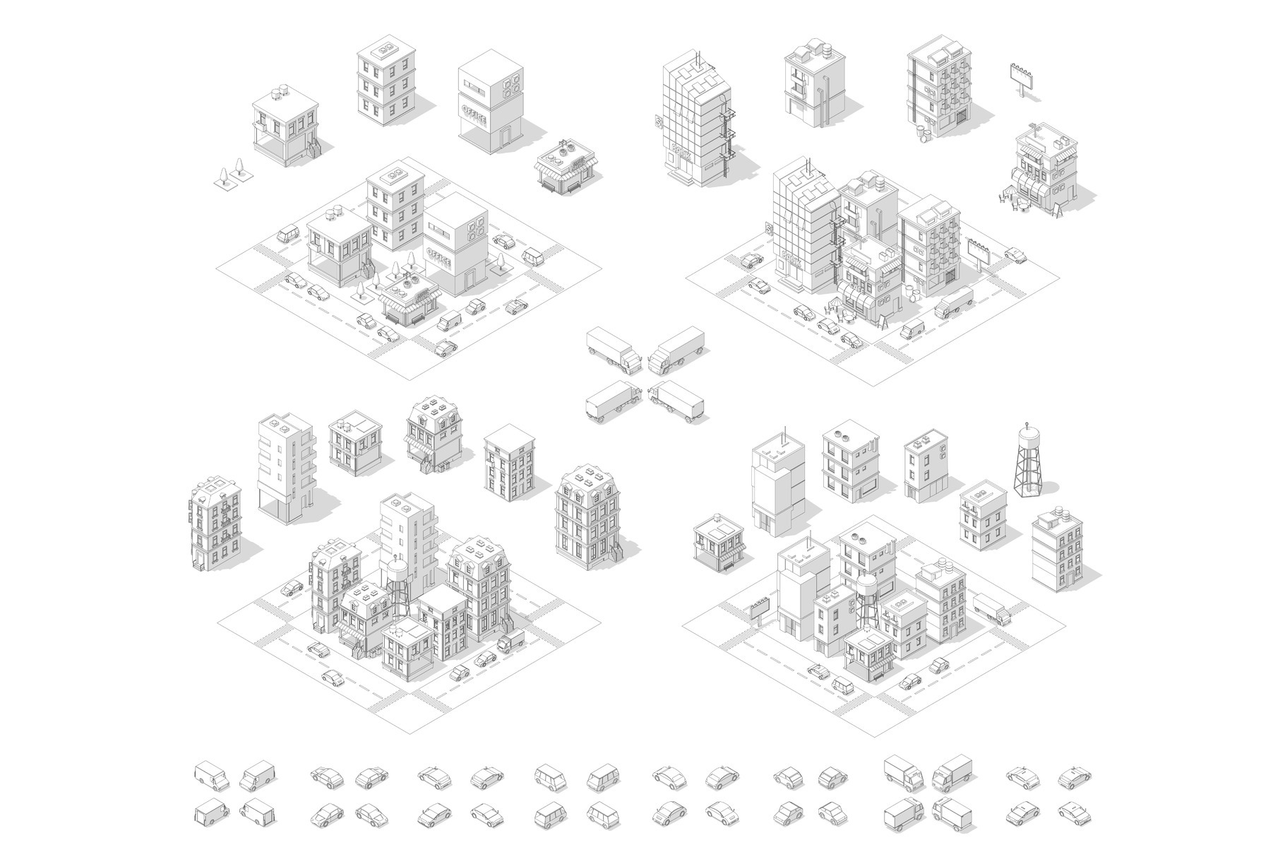 City isometric set. Cityscape | Work Illustrations ~ Creative Market
