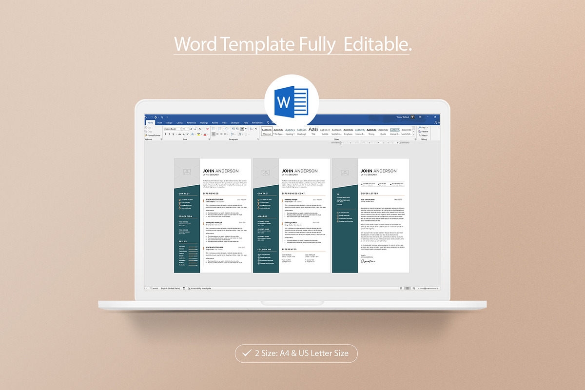 CV Template | Ms Word, a Resume Template by Creativity-Design ...
