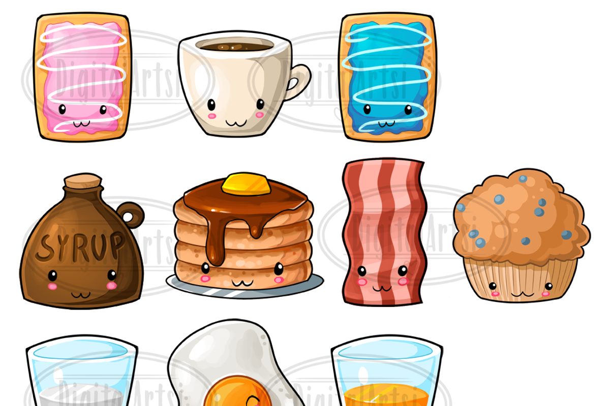 Kawaii Breakfast Clipart, a Food Illustration by DigitalArtsi