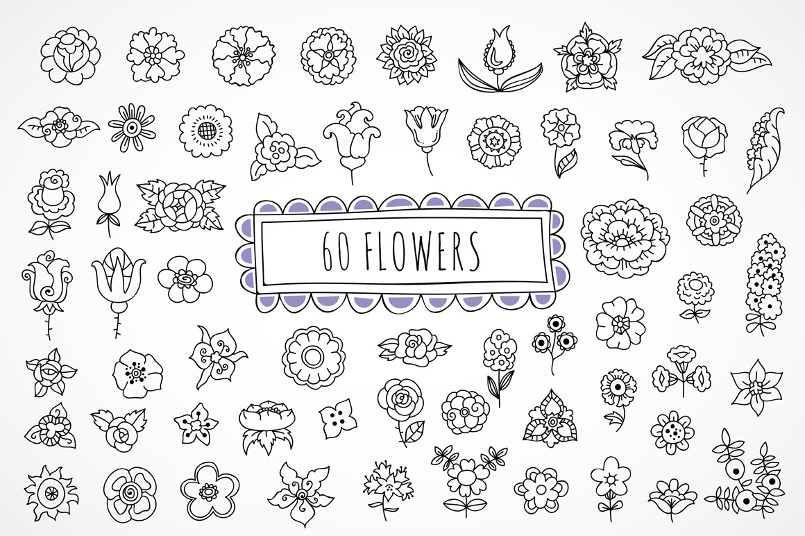 60 hand drawn flowers, an Illustration by Redchocolate