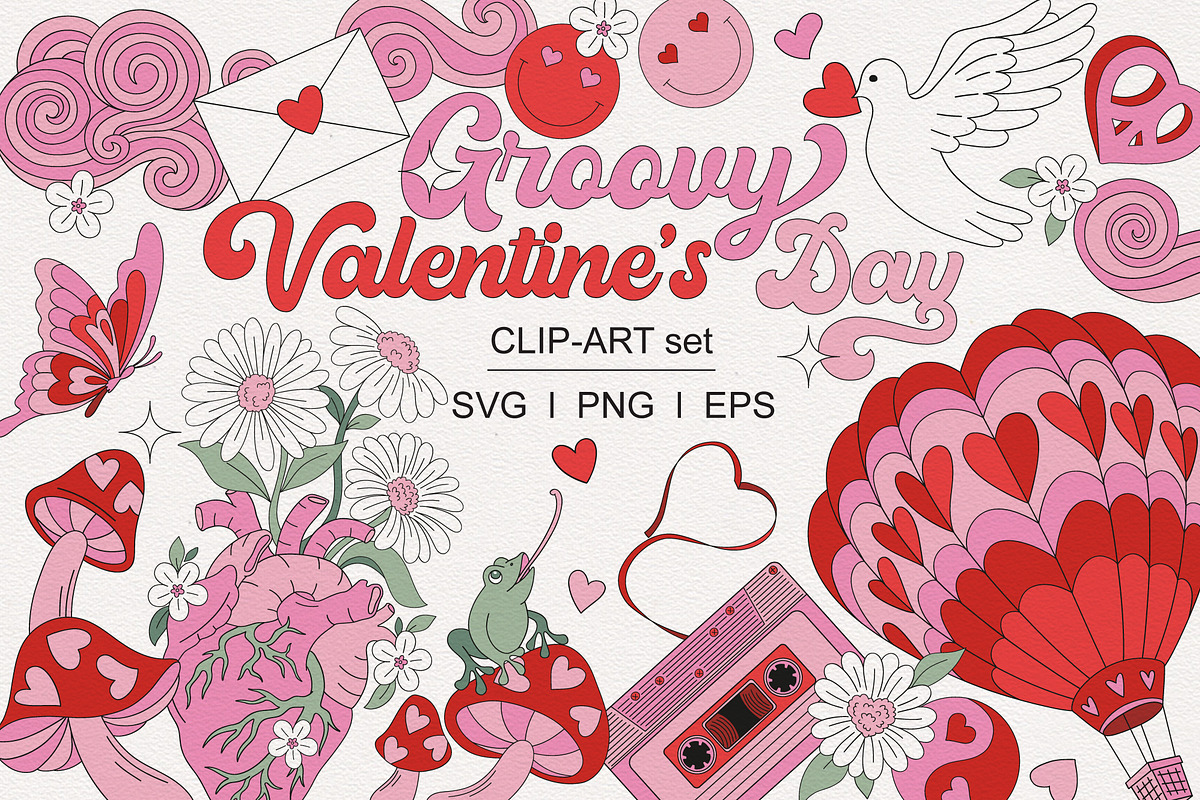 Retro Groovy Hippie Valentine Day, an Illustration by @olga.angelloz