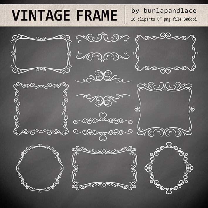 Chalkboard Swirls Digital Frames, an Illustration by burlapandlace