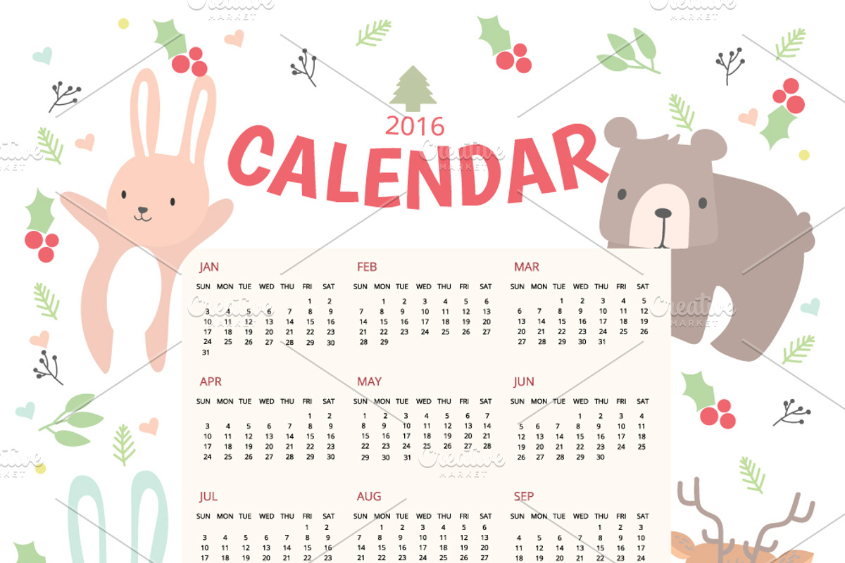 2016 Calendar with Animal collection, a Card Template by MooBeer