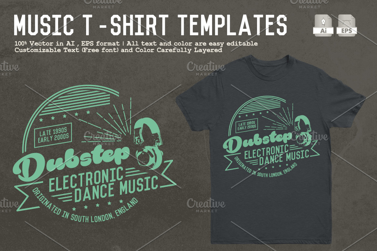 Music T-Shirt Templates, a Templates & Theme by The Design For Co.