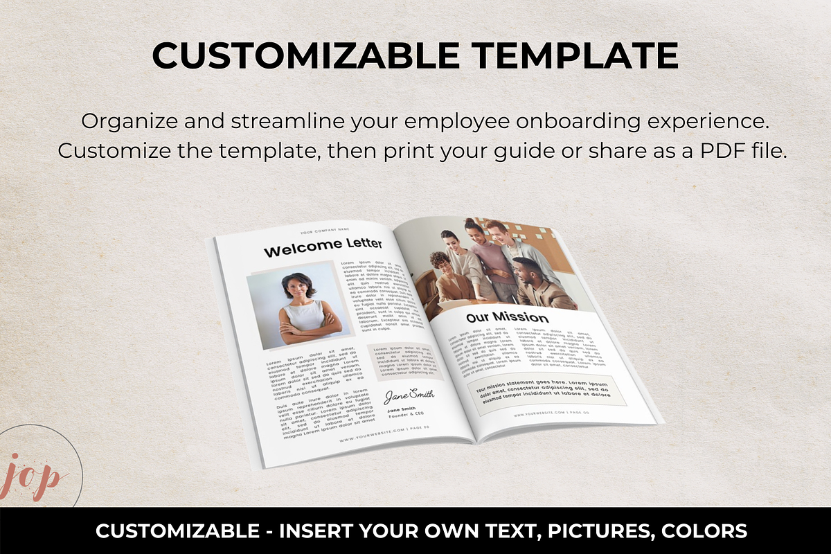 Employee Onboarding Handbook Guide, a Brochure Template by Julia On Purpose