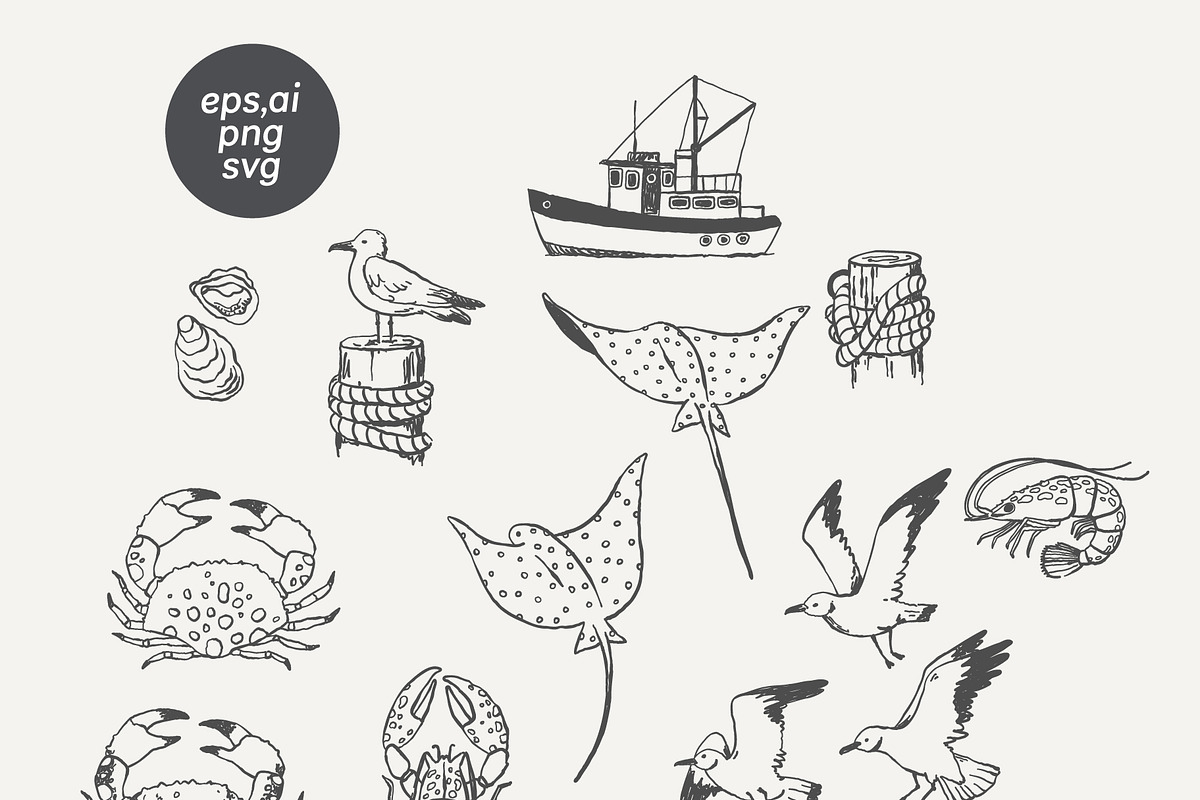 Vintage Coastal Sketches Bundle, an Outline Icon by Anastasiya Klempach