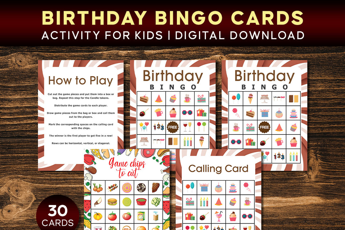 Birthday Bingo Game Printable - 30 Unique Birthday Bingo Cards