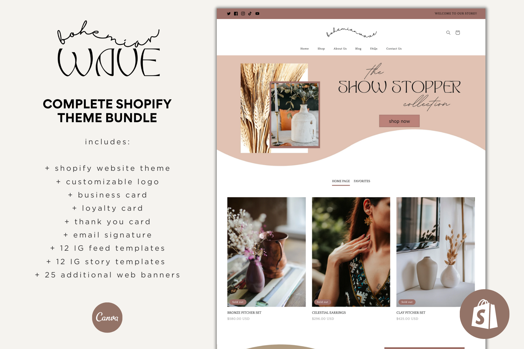Shopify Theme Bundle | Boho Wave, a Templates & Theme by Easy Website ...
