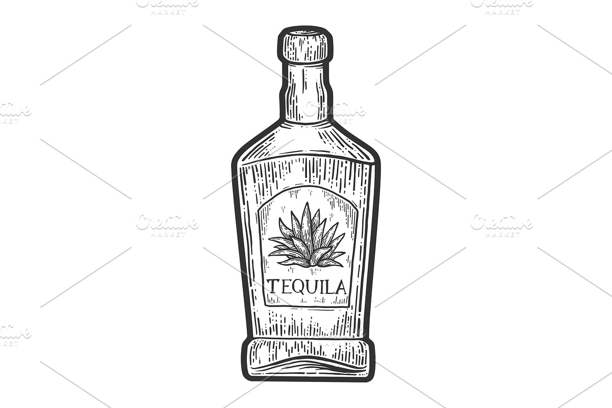Tequila bottle sketch vector, a Food Illustration by AlexArt