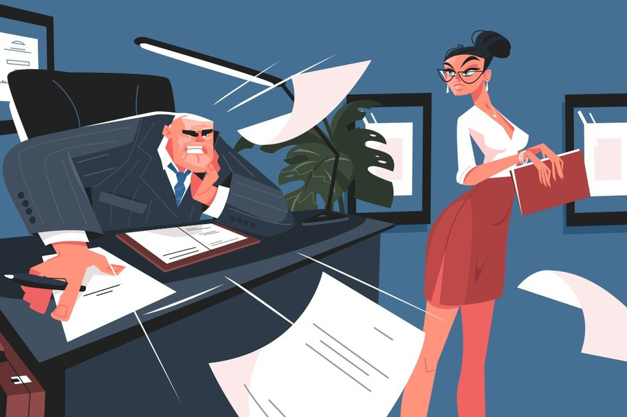 Screaming boss and secretary, a Person Illustration by Kit8.net