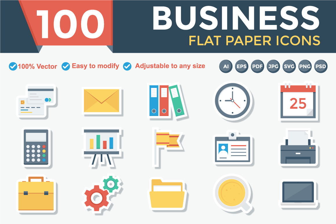 Business Flat Paper Icons, an Icon by Dinosoftlabs | Creative Market