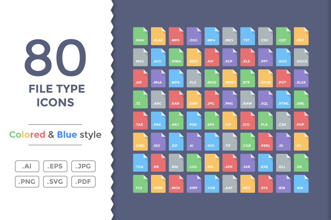 80 Flat File Type Icons, an Icon by filborg