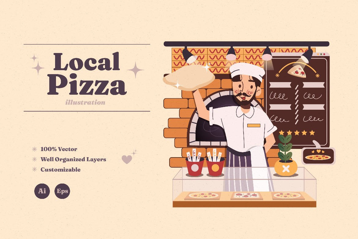 Pizza Store Illustration, a Food Illustration by graphicook