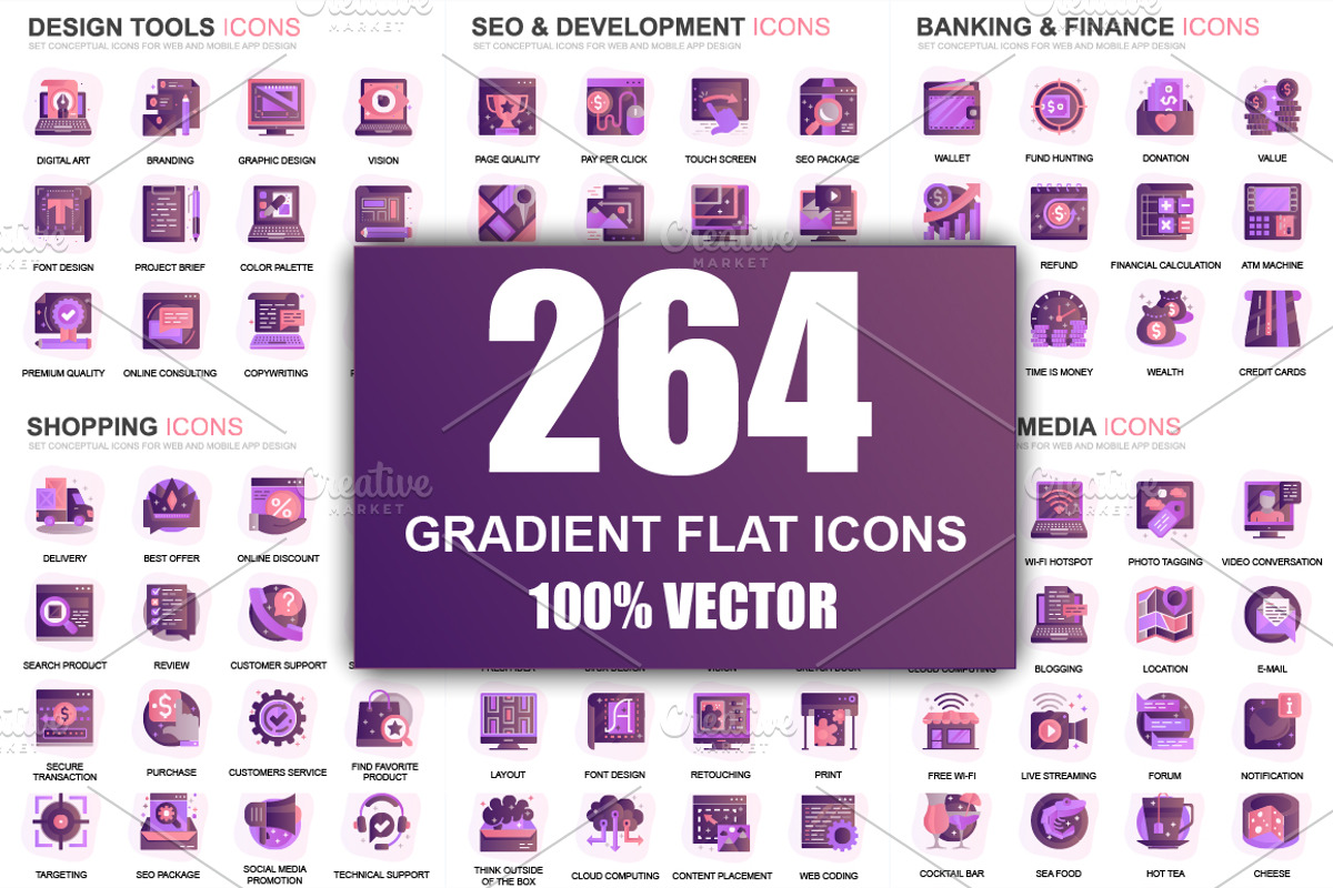 Modern Gradient Flat Icons, an Outline Icon by alexdndz