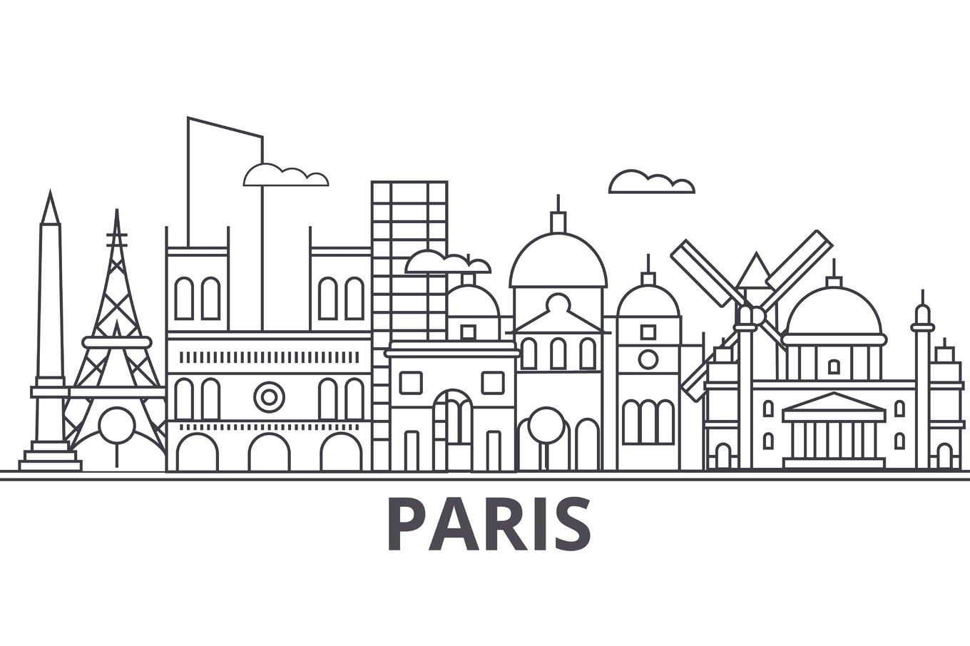 Paris architecture line skyline illustration. Linear vector cityscape ...