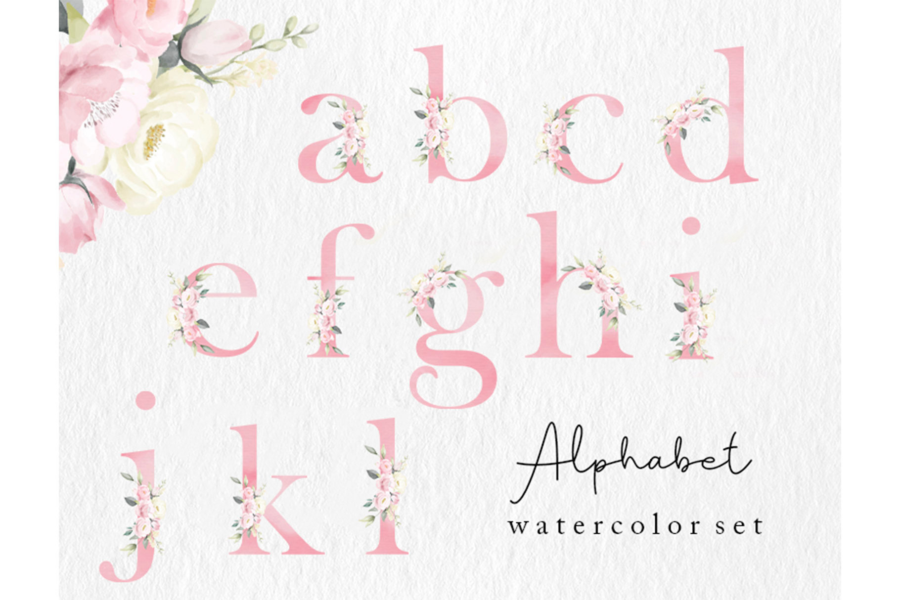 Pink Floral Lowercase Alphabet, a Layer Style Add-On by Wild Honey ...