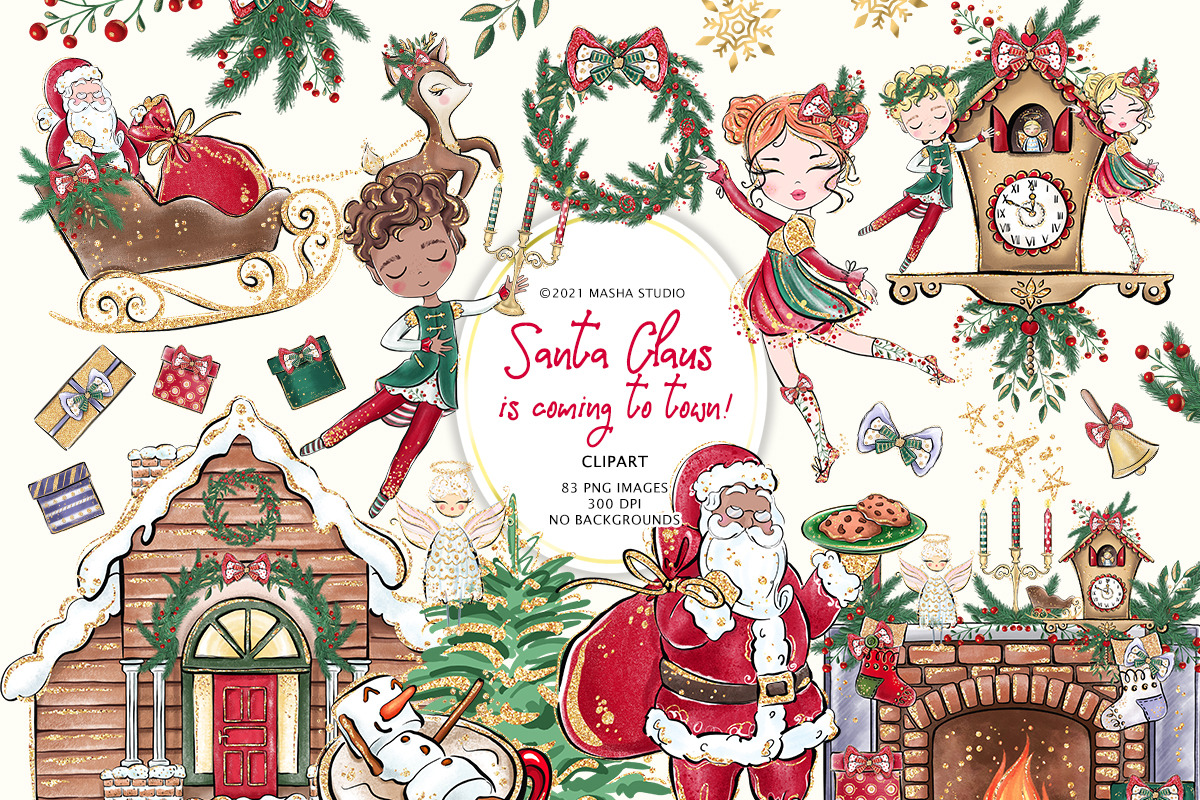 Santa Claus Elves Christmas Clipart, an Illustration by Masha Studio