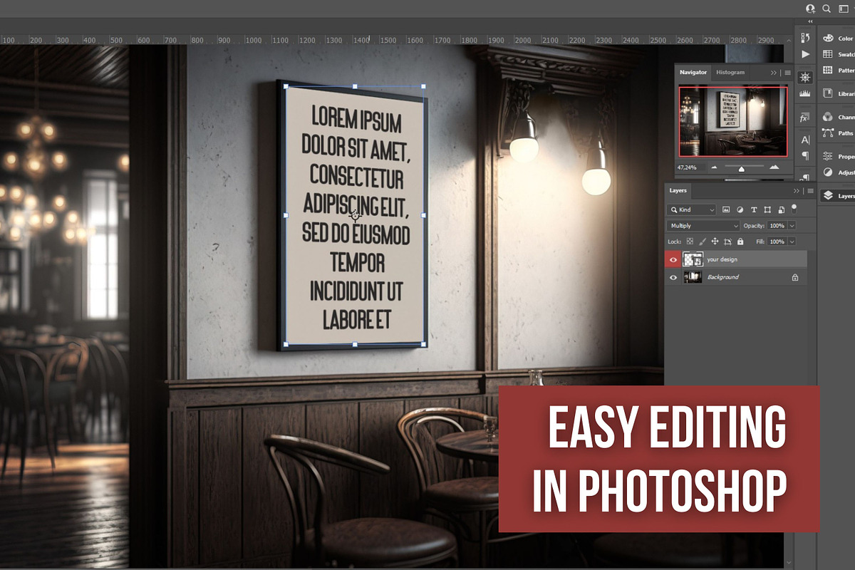 Pub Posters PSD Mockup Pack, Bar Banner PSD Template, Wooden interior ...