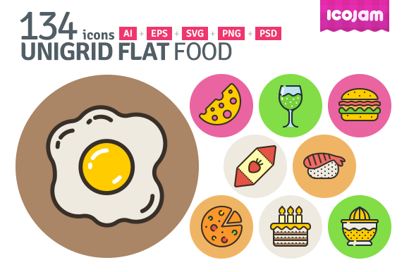 UniGrid Flat Food, an Icon by Icojam | Creative Market