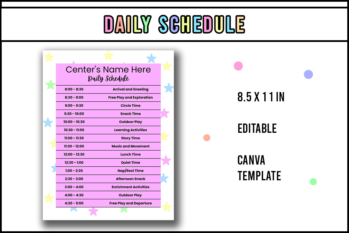 Daycare Daily Schedule, a Print Template by HillTract