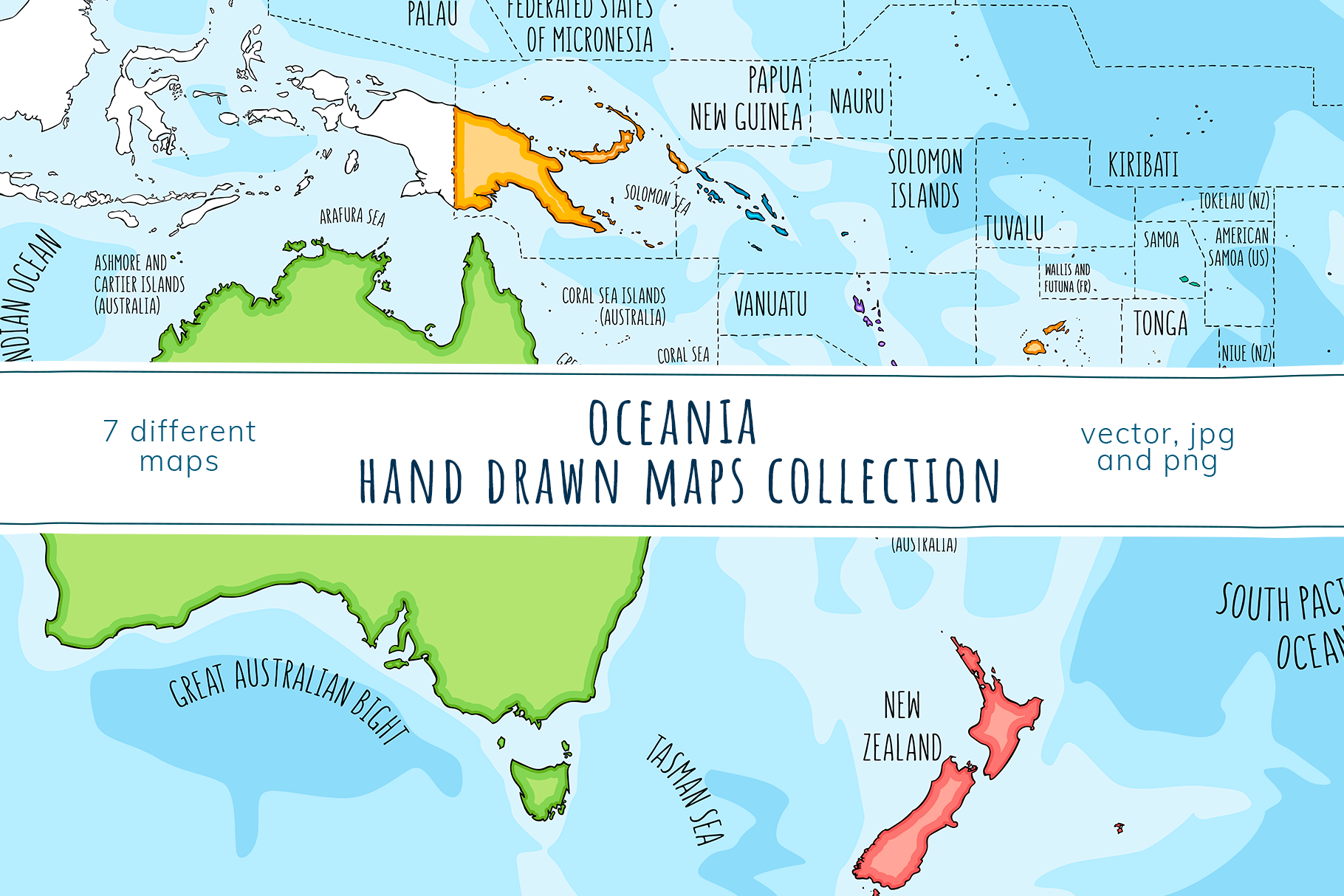 Oceania Maps Collection, an Education Illustration by ...