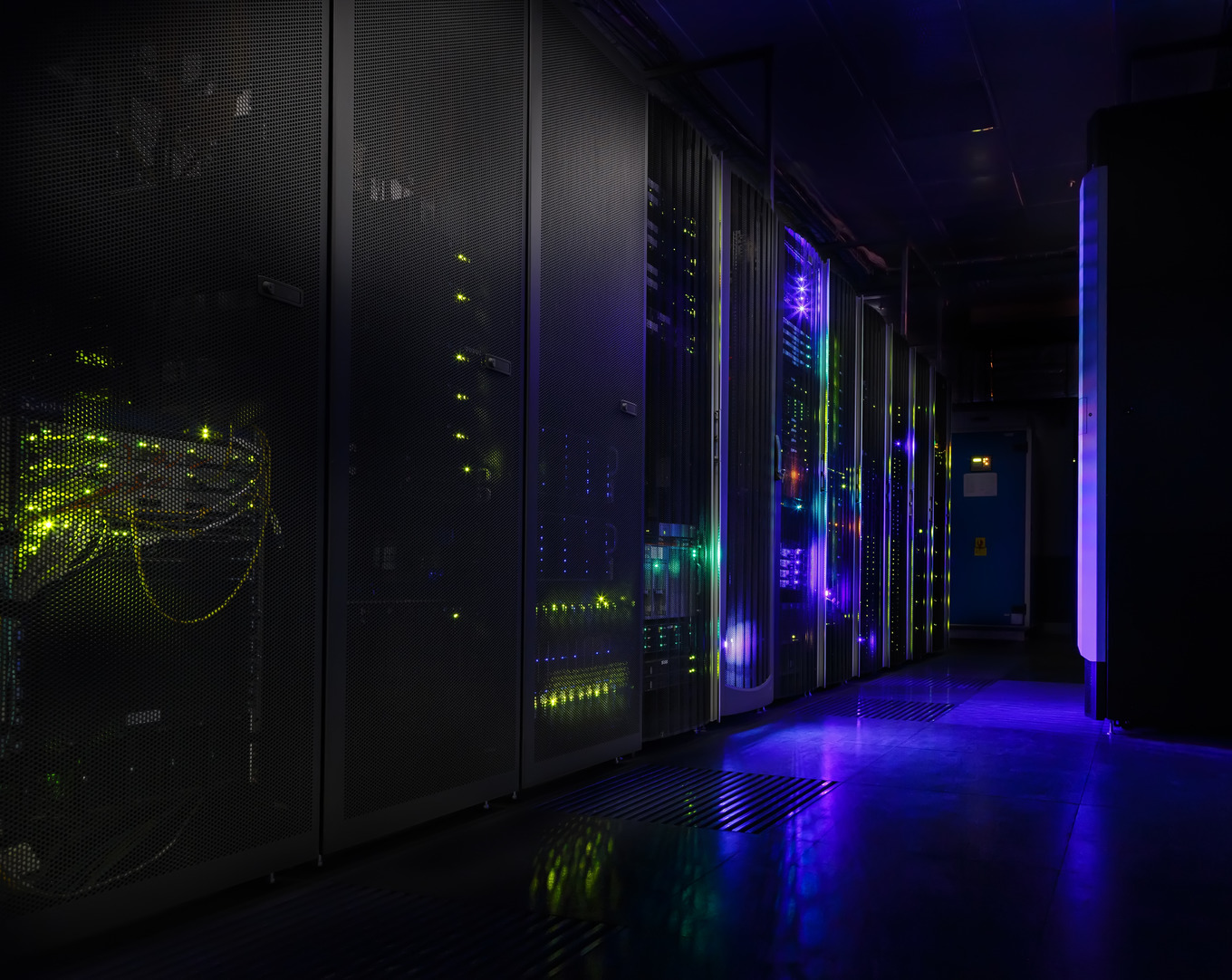 Futuristic modern server room in data center featuring ...