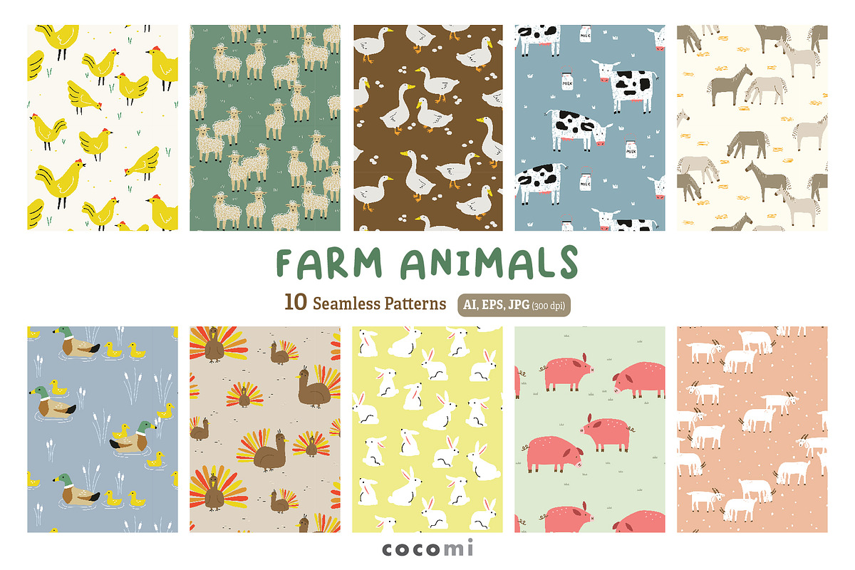 FARM ANIMALS seamless patterns, a Pattern Graphic by cocomi | Creative ...